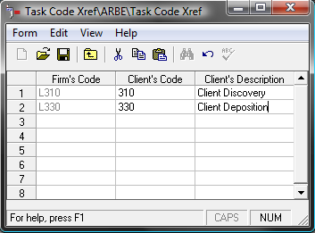 Create a New Task Code Xrefs
