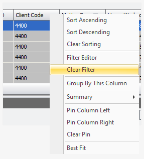 Filter data by a grid column